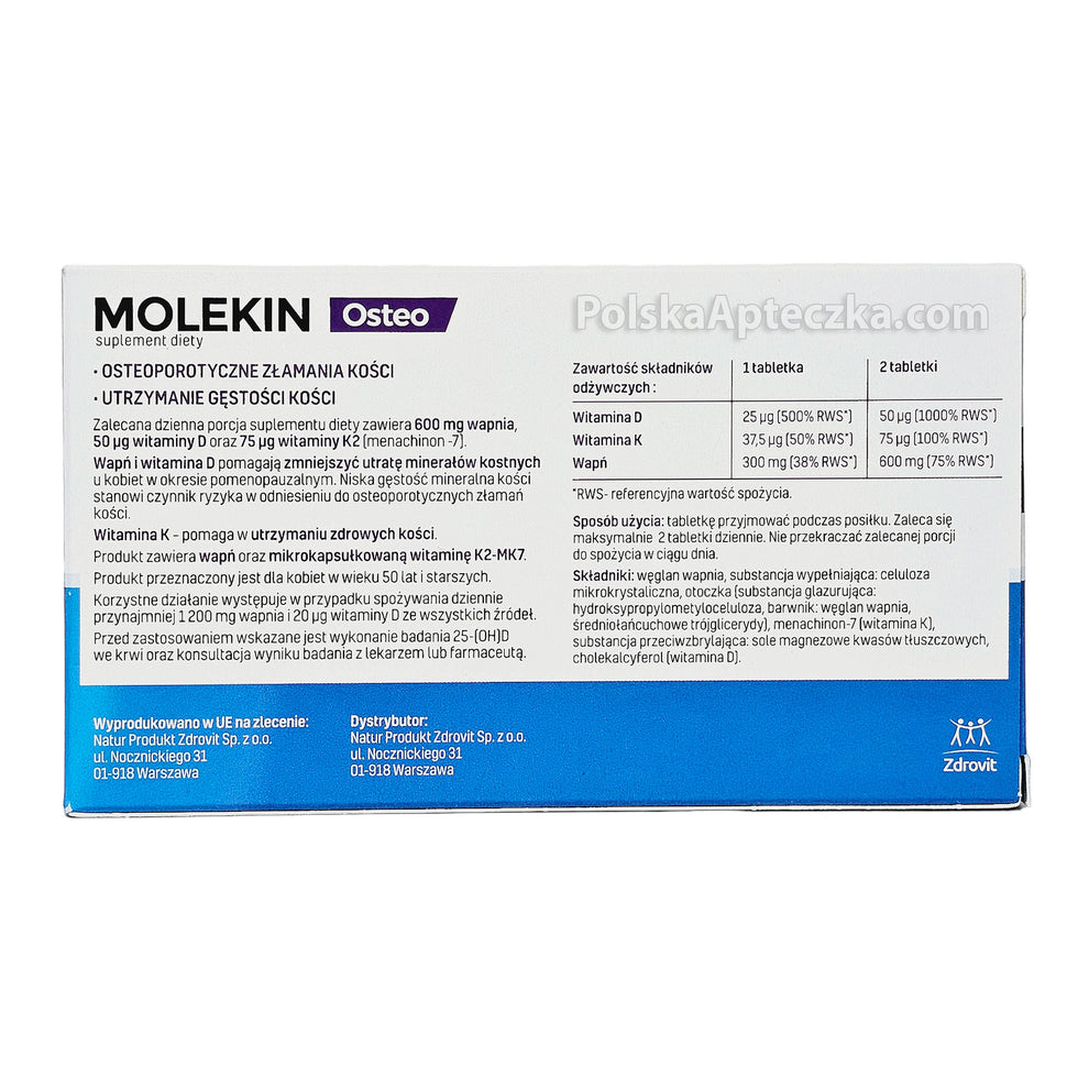 Molekin Osteo 1500 Calcium + D3 + K2 60 Tablets – Apteczka